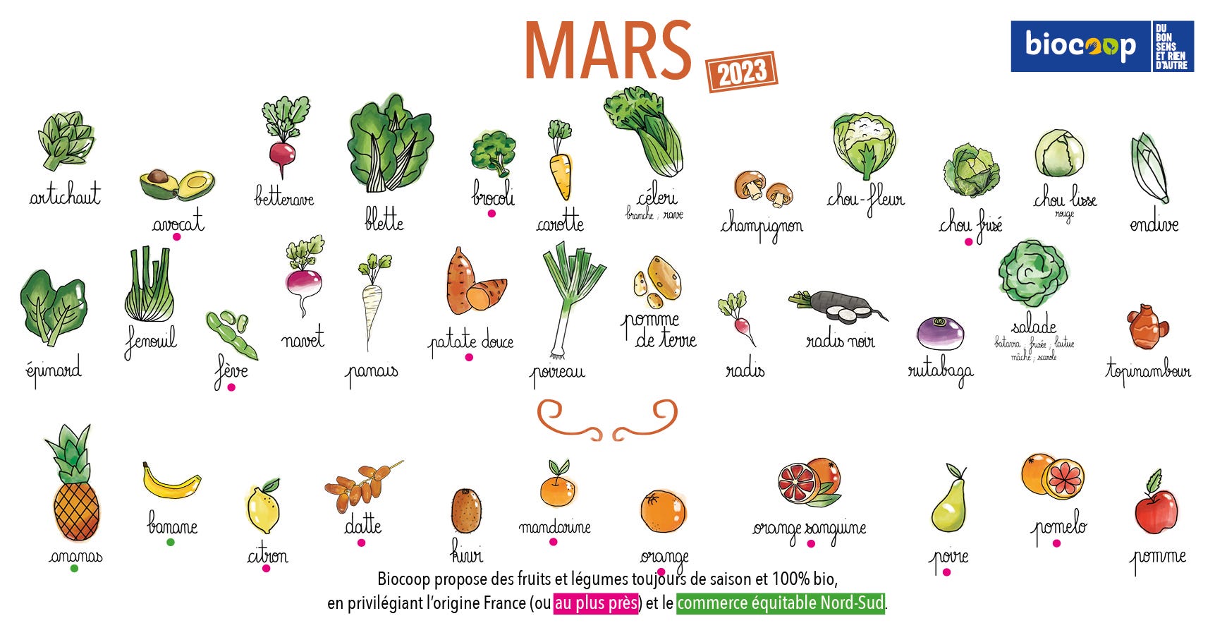 Fruits et Légumes biologiques du mois de Mars | blog Recettes veggie